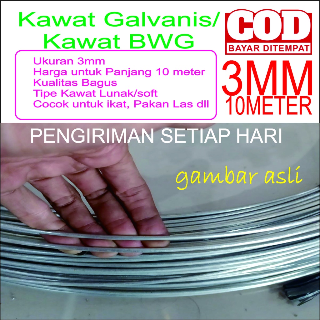 Jual Kawat Galvanis / kawat BWG 3mm Panjang 10 Meter Korea | Shopee Indonesia