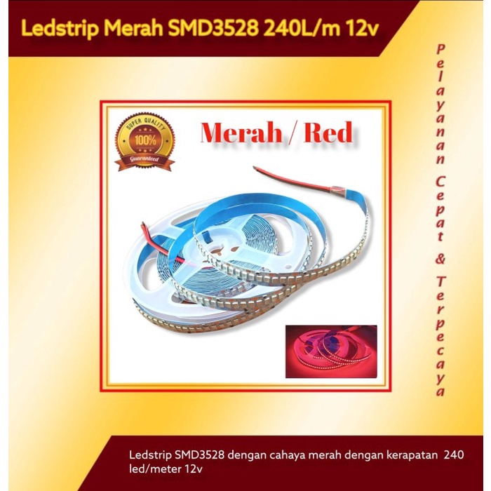 Jual Ledstrip SMD3528 240 led per meter warna Merah 12v 10mm PCB ...
