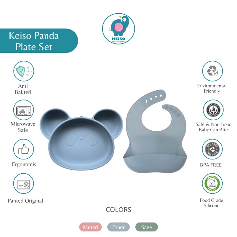 Jual Keiso Panda Plate Set + FREE Keiso Hampers Box ( piring silikon berkarakter panda + celemek ...