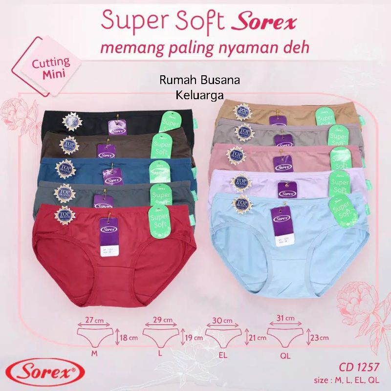 Jual (3 Pcs, 6 Pcs, 12 Pcs) Celana Dalam Wanita Sorex Model 1257 Mini Bahan Super Soft Original ...