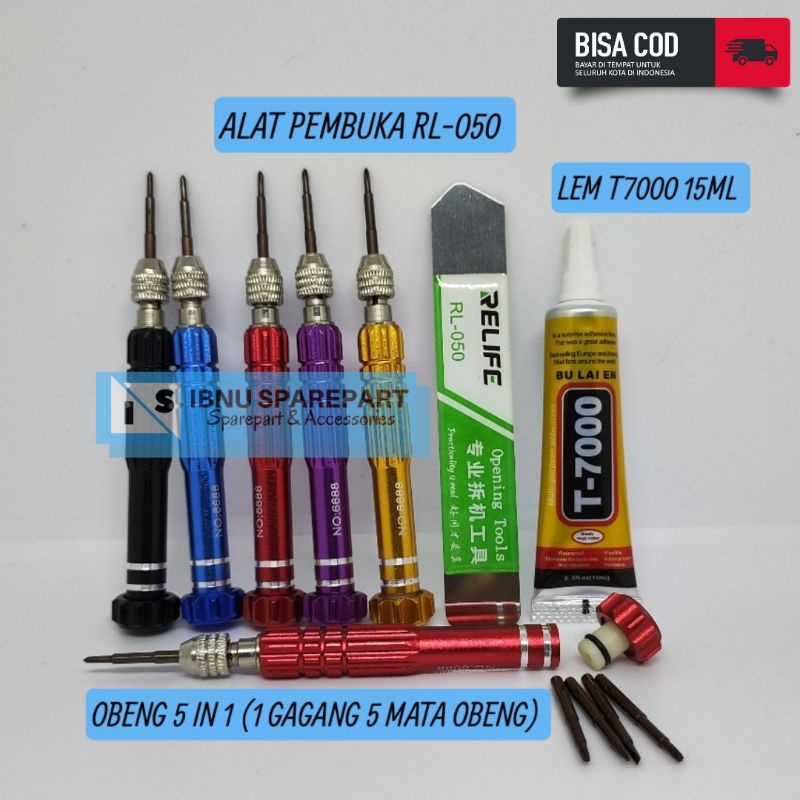 Jual OPENING TOOLS SET HP UNIVERSAL OBENG 5 IN 1 + LEM T7000 + ALAT PEMBUKA LCD TC / BACKDOOR RL ...