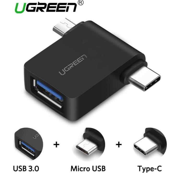 Jual UGREEN OTG PLUG MICRO USB + USB TYPE C FOR SMARTPHONE 30453 BLACK ...