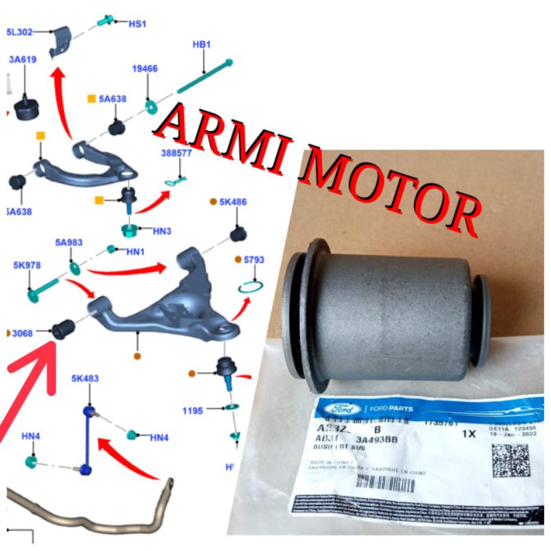Jual Bushing Sayap Bawah Lower Arm Ford Ranger 2.2 cc 3.2 cc Genuine ...