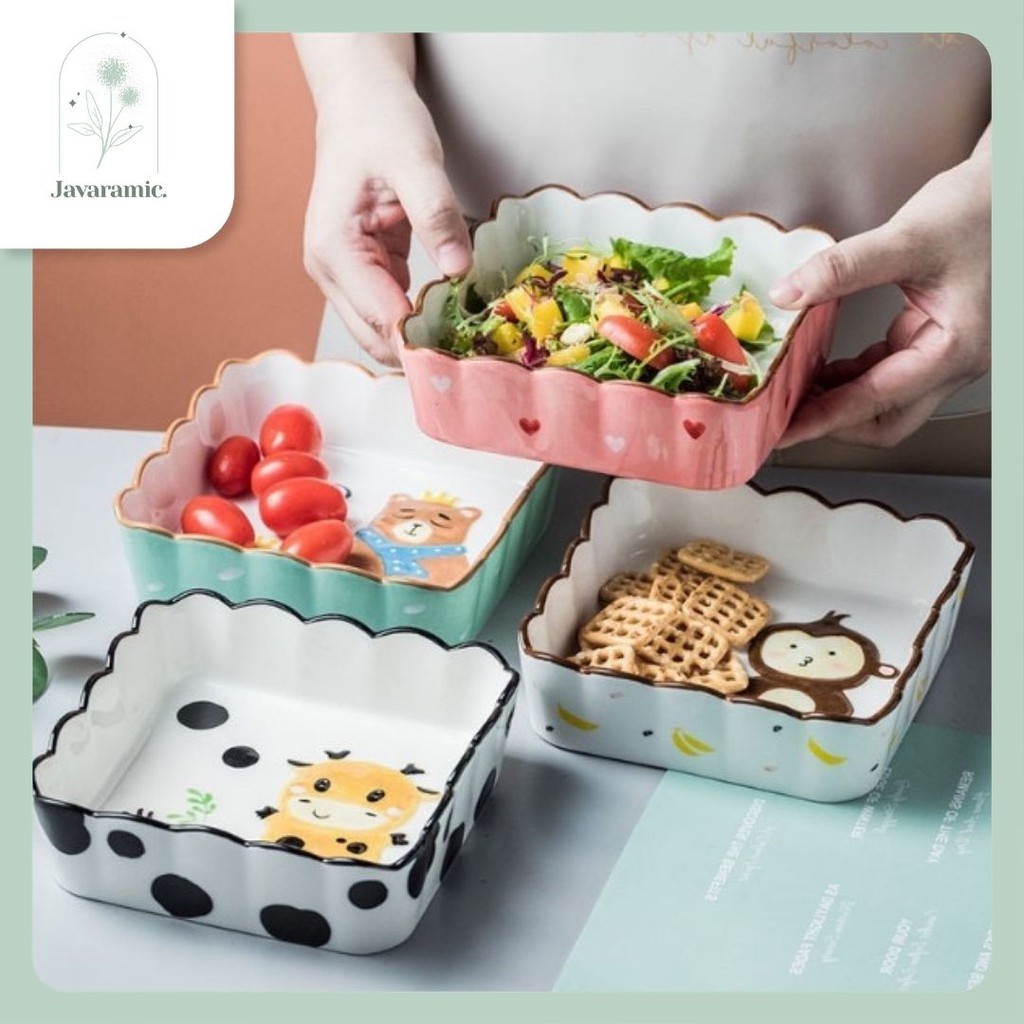 Jual Javaramic Tableware Mangkuk Wadah Saji Keramik Segi Motif Rabbit ...