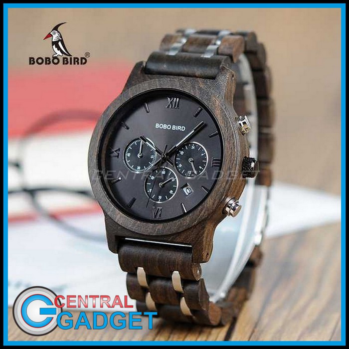 Jual Jam Tangan Kayu Analog Pria Jam Chrono Tanggal Aktif Bobo Bird P19 ...