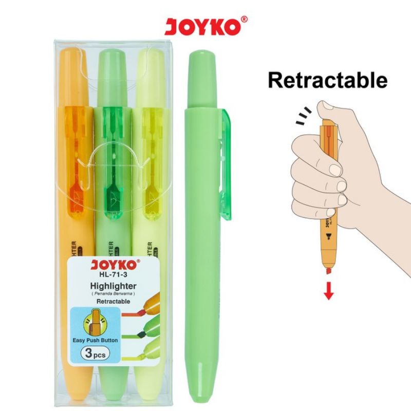 Jual JOYKO Highlighter Set 3 Warna HL 71-3 Retractable Textliner ...