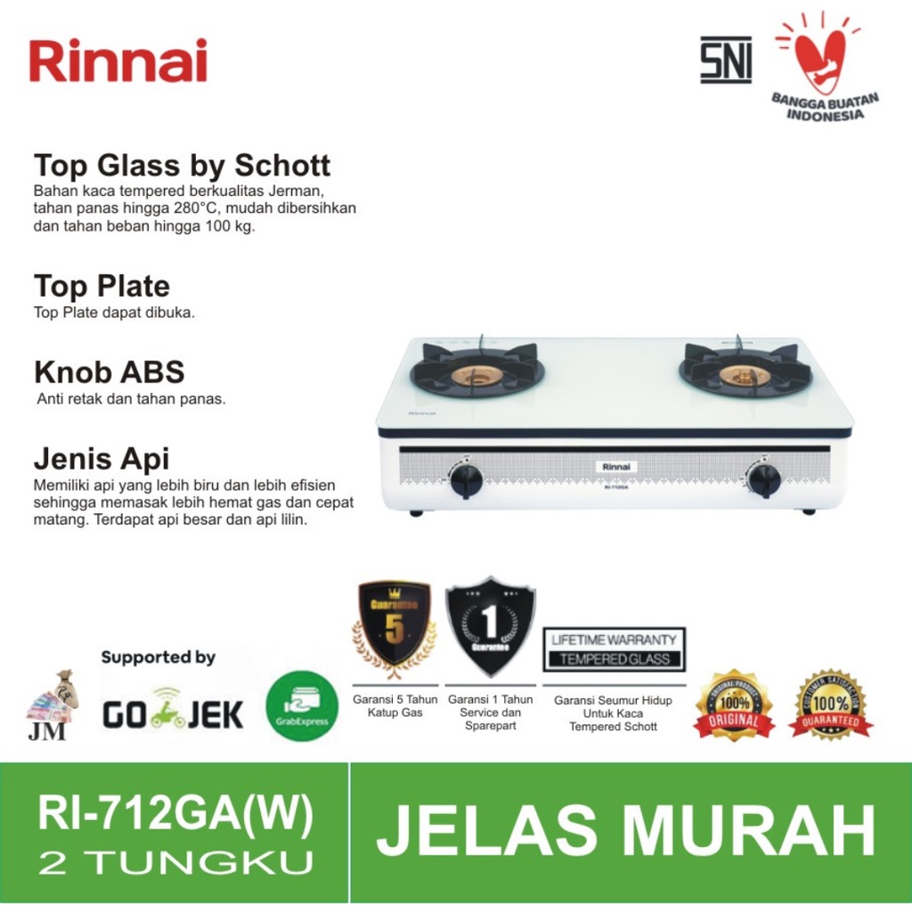 Jual Kompor Gas Kaca 2 Tungku Rinnai RI-712GAW - RI-712 GAW - RI712GAW ...