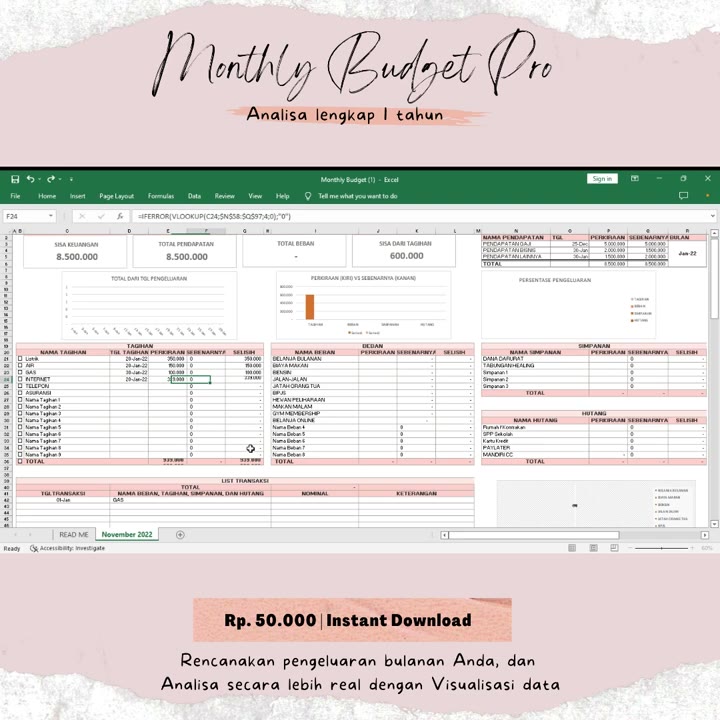 Jual Monthly Budget Pro Template Budgeting Bulanan Otomatis Full Rumus ...