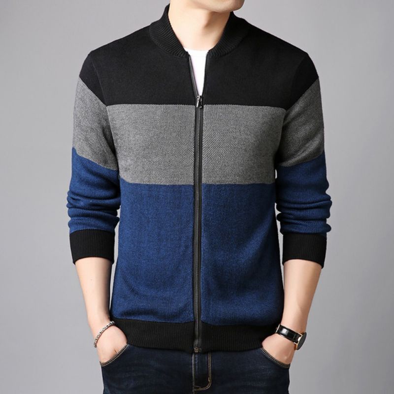 Jual sweater rajut resleting_bisbol kombinasi 3 warna/nevi/sweter pria ...