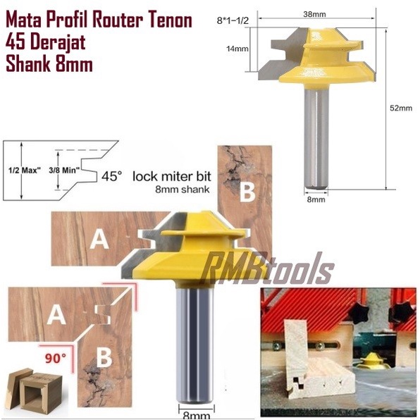 Jual Mata Profil Router Tenon 45 Derajat Woodworking Trimmer Sudut ...