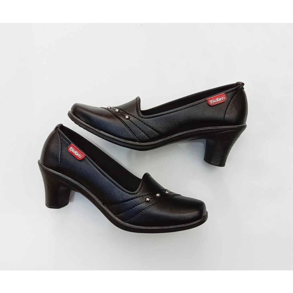 Jual SEPATU KERJA CEWEK PANTOFEL HAK PENDEK 3 CM LOW HEELS HITAM PUTIH ...