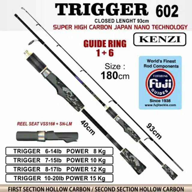 Jual Joran pancing sambung 2 carbon kenzi trigger 7-15 lbs fuji murah ...