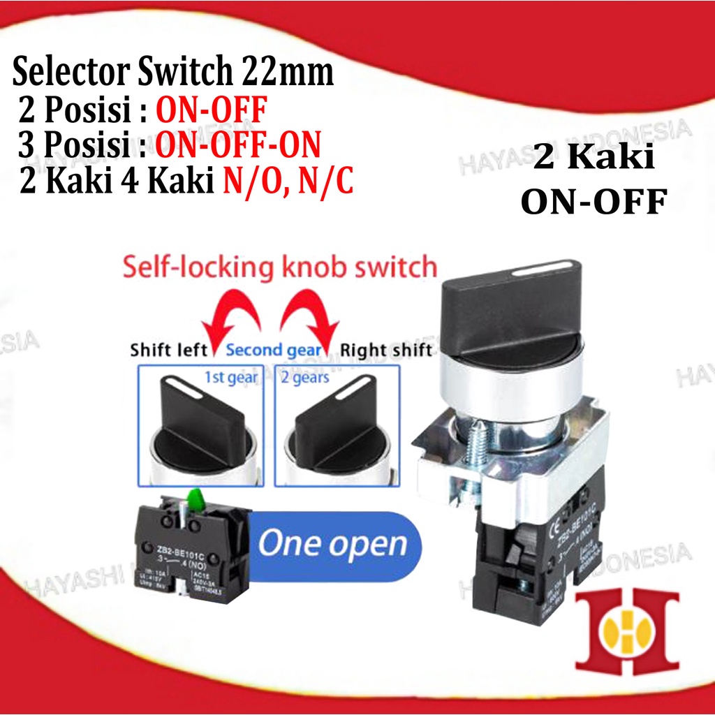 Jual Selector Switch 22mm 2 3 posisi 1 2 NO NC 2 4 Kaki On Off On ...