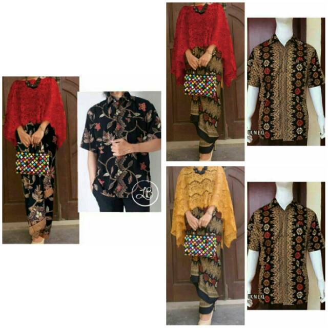 Jual STLN KEBAYA BRUKAT COUPLE CAPE BATIK MERAH DAN KUNING +ROK LILIT ...