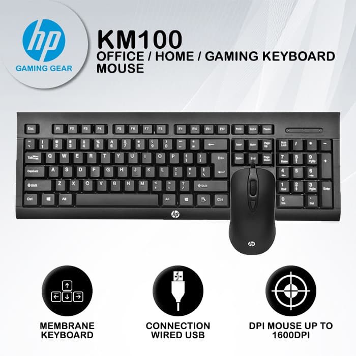 Jual Keyboard Mouse HP KM100 - Combo Keyboard Mouse Gaming KM100 ...