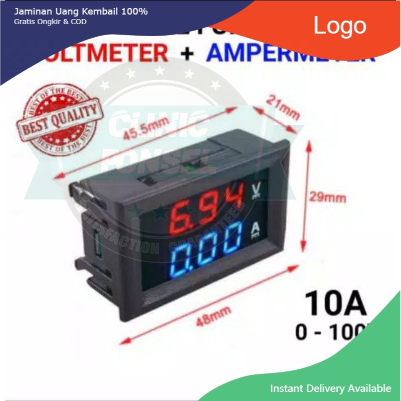 Jual Voltmeter Digital DC 0-100V 10A volt meter Tampilan Ganda Detektor Tegangan 0.28" merah ...