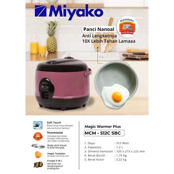 Jual Magic Com Miyako 1.2 Liter MCM 512 C SBC Rice Cooker Miyako MCM ...