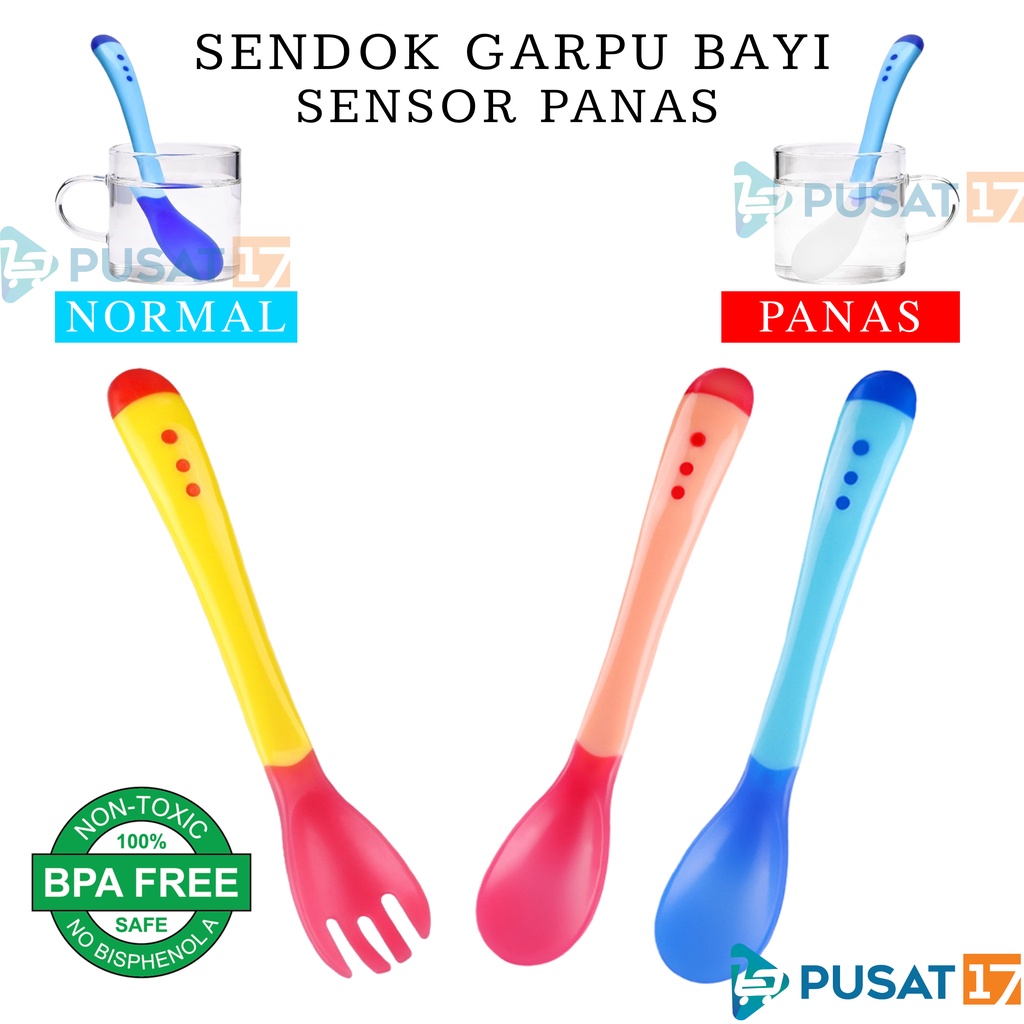 Jual PUSAT17 SENDOK MAKAN BAYI SENSOR SUHU PANAS / SENDOK GARPU BAYI ...