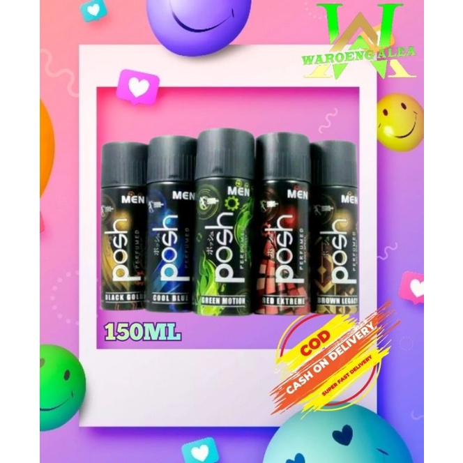 Jual Posh Men body spray 150ml all varian green blue black gold red ...