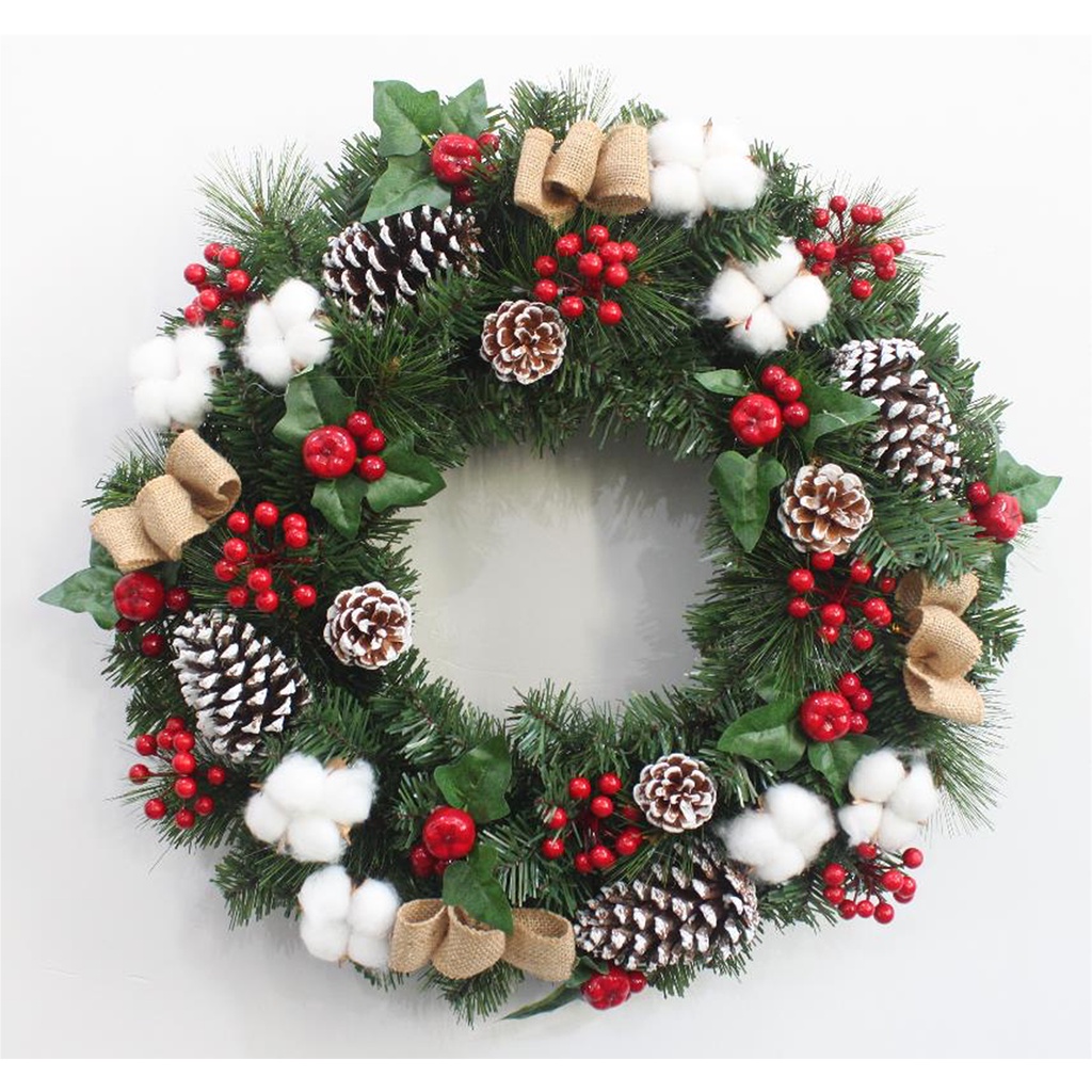 Jual Hiasan Krans Natal / Hijau Cherry Pinus Cotton 40cm Dekorasi ...