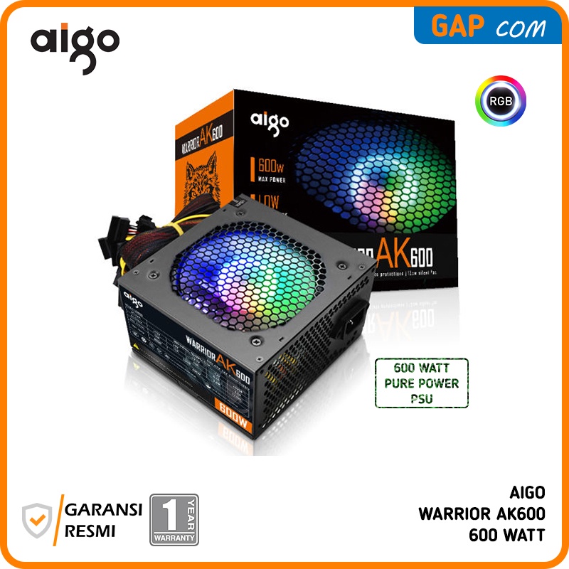 Jual PSU 600W Aigo Warrior AK600 RGB 12CM Silent Fan Pure Power PSU | Shopee Indonesia