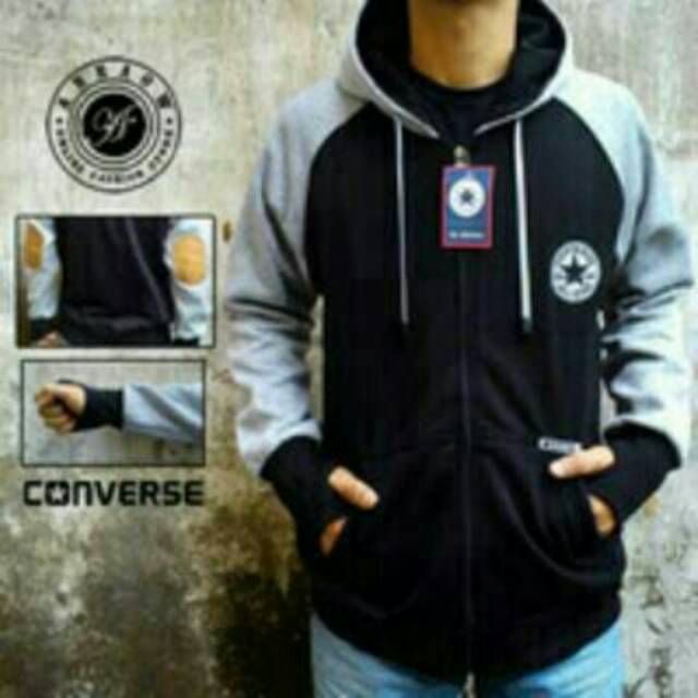 Jual Jaket Converse Hitam - Abu | Shopee Indonesia