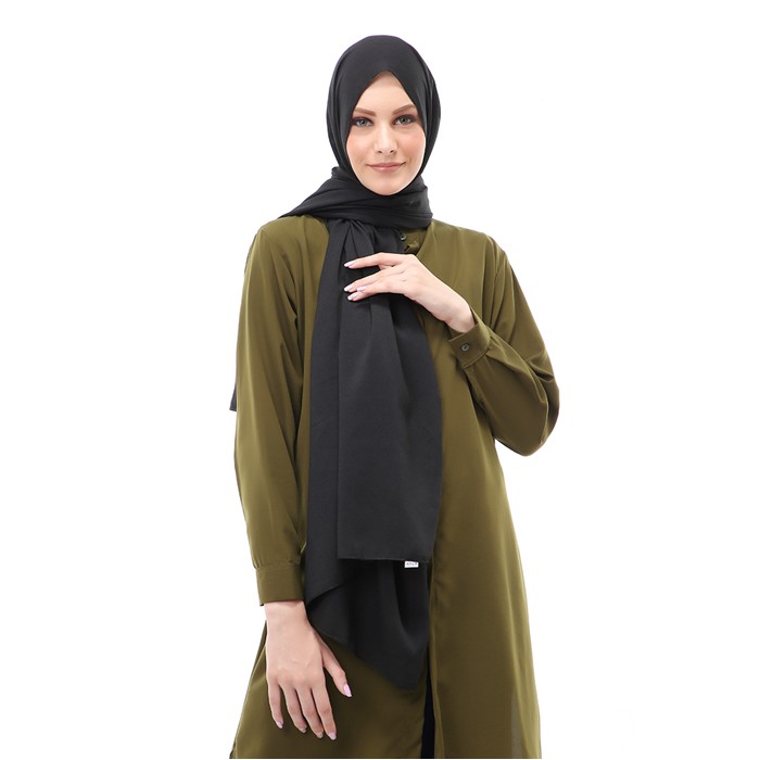 Jual Cindy Hijab Pashmina Panjang Wanita Motif Polos Relaxed Fit - Black | Shopee Indonesia