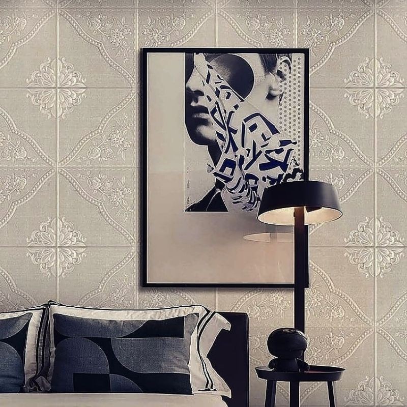 Jual wallpaper foam plafon dinding permukaan timbul motif batik bunga ...
