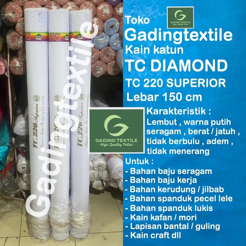 Jual ( per 1 roll ) Kain katun jepang putih TC 220 DIAMOND SUPERIOR ...