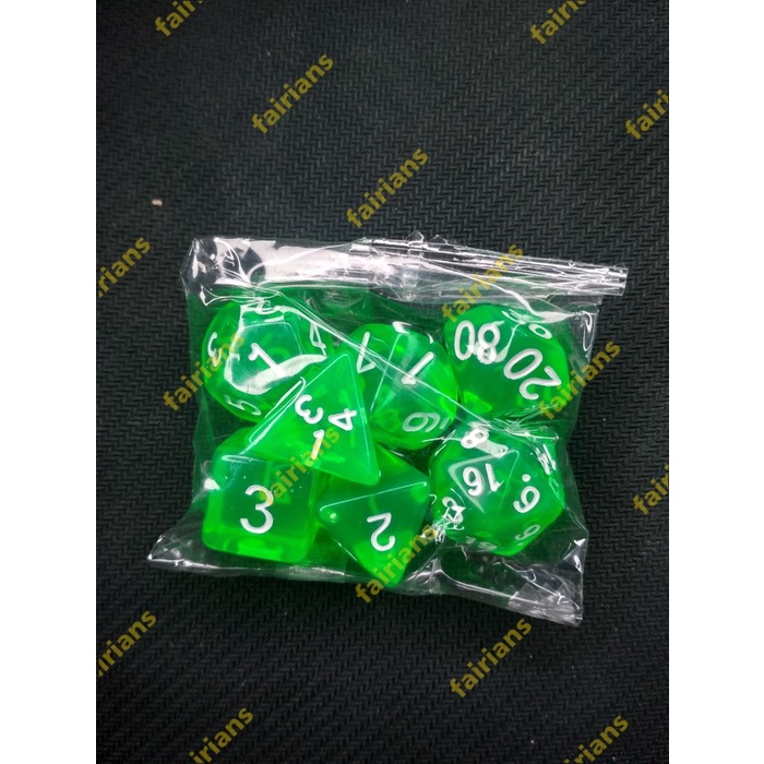 Jual Dadu/Dice DND Polyhedral set isi 7 (Transparent Green) | Shopee ...