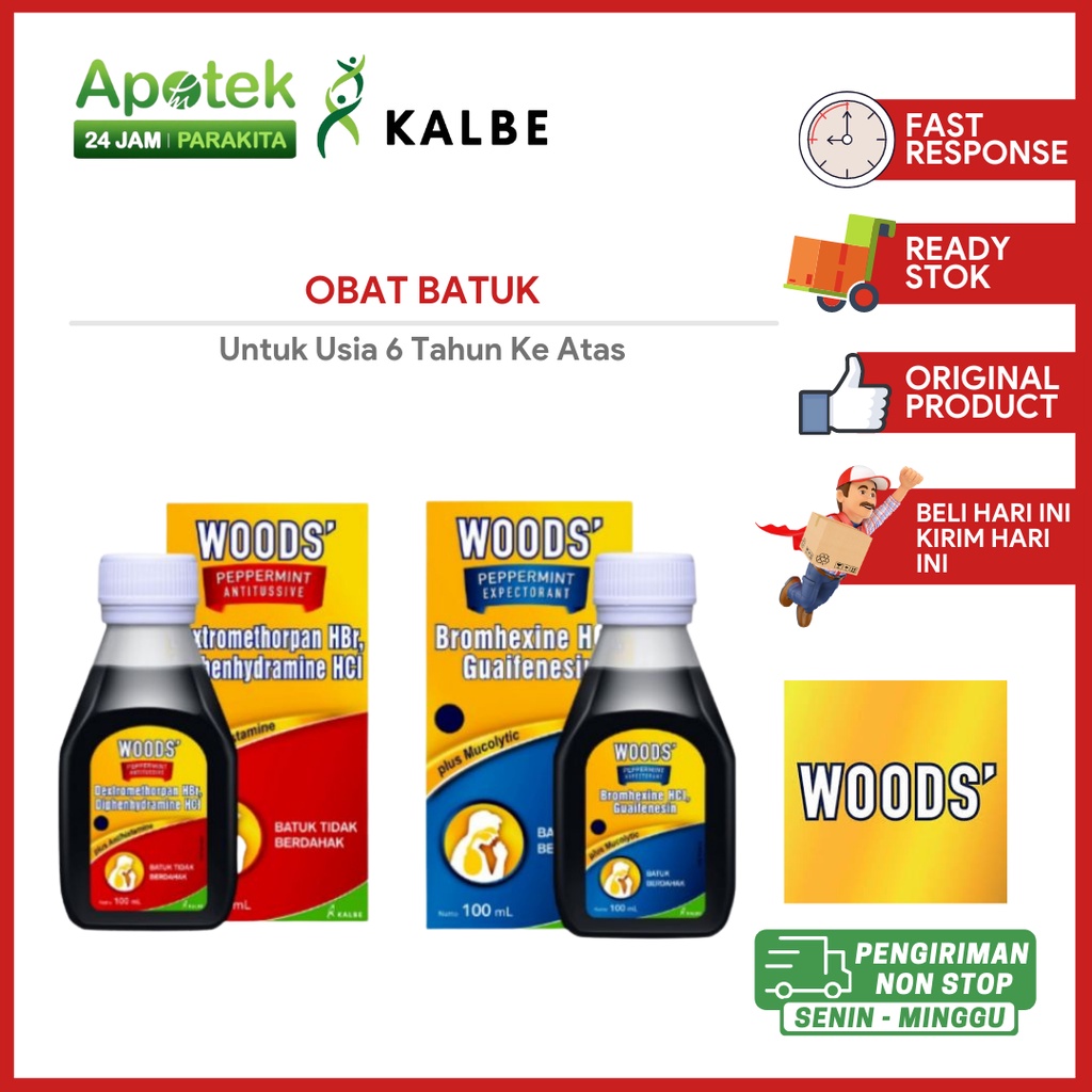 Jual Woods Sirup/ Herbal Ekspektoran Antitussive Batuk Kering Untuk ...