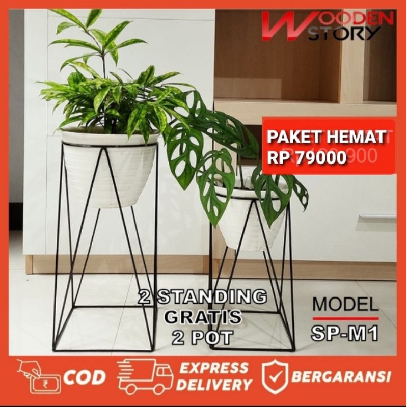 Jual 2 Standing Pot Bunga Pot Minimalis Standing Planter Dekorasi ...