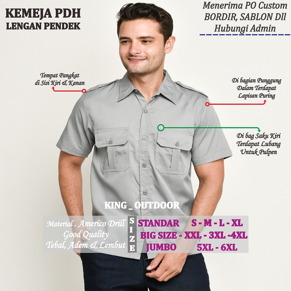 Jual KEMEJA KERJA LENGAN PENDEK UKURAN JUMBO (5XL-6XL) WARNA ABU-ABU | SERAGAM PNS/ASN/PILOT ...