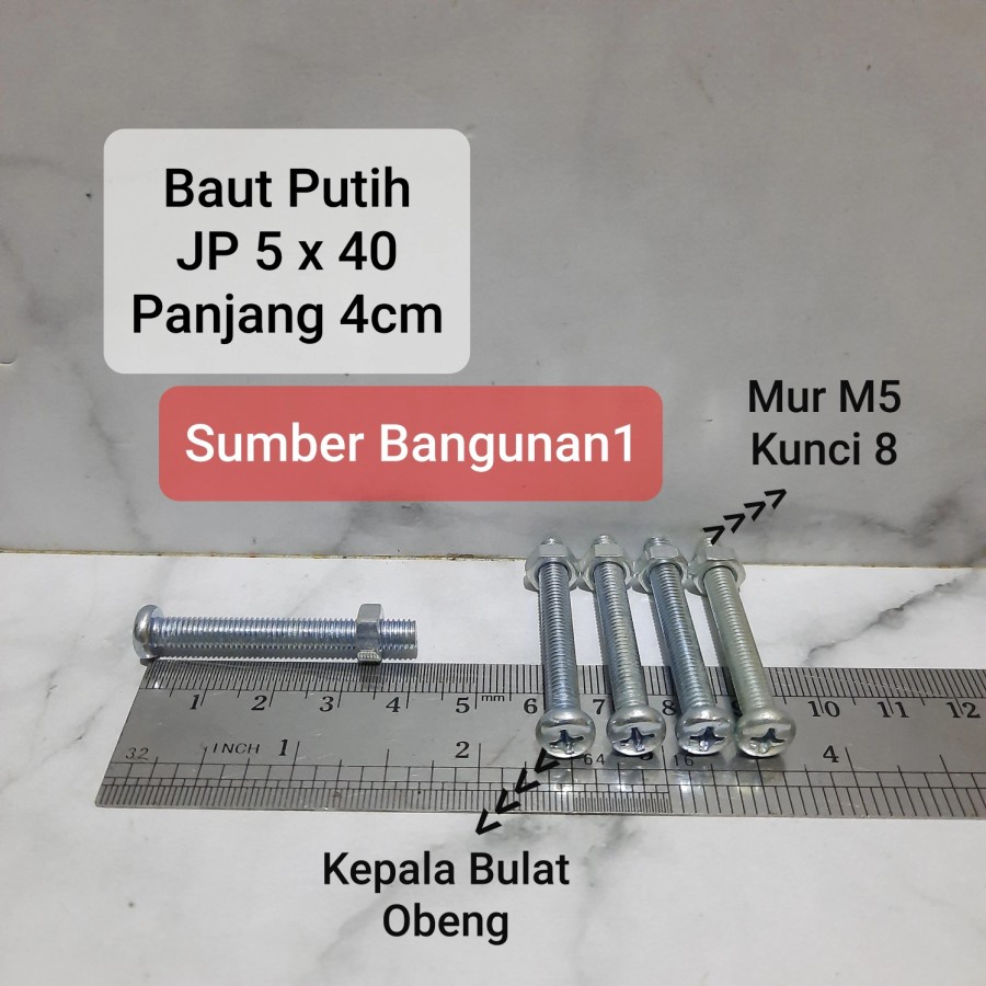 Jual [10pcs] Baut JP 5 x 40 putih 4cm mur m5 kunci 8 m5x40 kepala obeng bulat 5mm | Shopee Indonesia