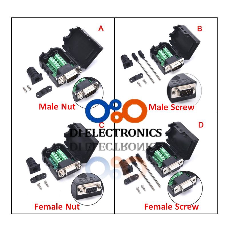 Jual DB9 Serial Port RS232 RS485 9pin Terminal Screw Connector Box ...