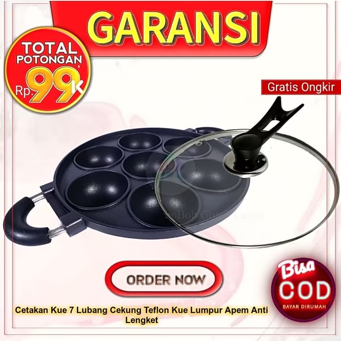 Jual Cetakan Kue 7 Lubang Cekung Teflon Kue Lumpur Apem Anti Lengket ...