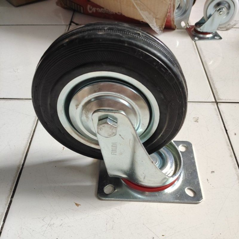 Jual roda karet 6" hidup / roda troly 6" hidup / roda Caster 6" swivel | Shopee Indonesia