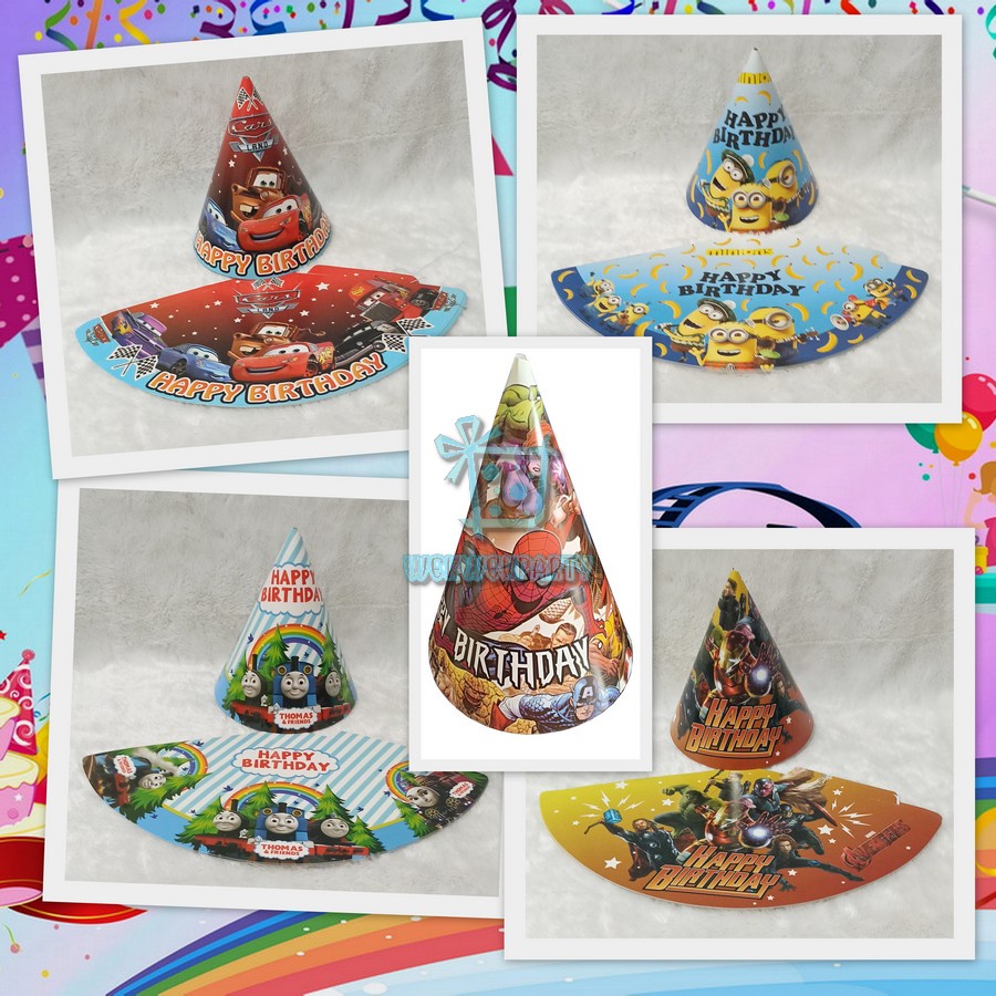 Jual Topi Ulang Tahun Kerucut | CARS | THOMAS | MINIONS | SPIDERMAN ...