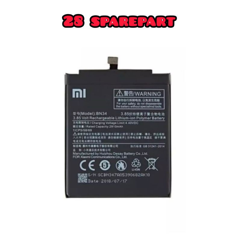 Jual BATERAI/BATRE BN34 XIAOMI REDMI 5A ORIGINAL 100% | Shopee Indonesia