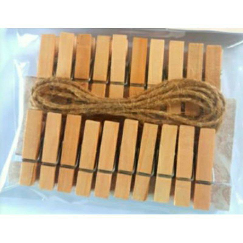 Jual Jepitan Klip Kayu Isi 20pcs Ukuran 3.5Cm Tali Rami 2 Meter / Foto ...