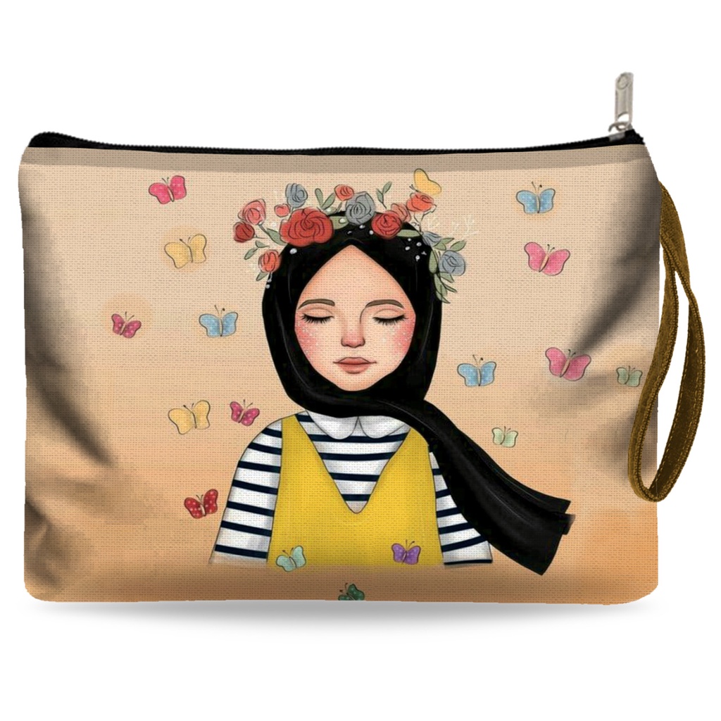 Jual tas pouch wanita / tas pouch kosmetik 25 X 19cm motif hijab cantik ...