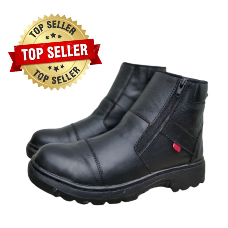 Jual Sepatu safety kulit asli ujung besi sleting pria - black - sslh01 ...