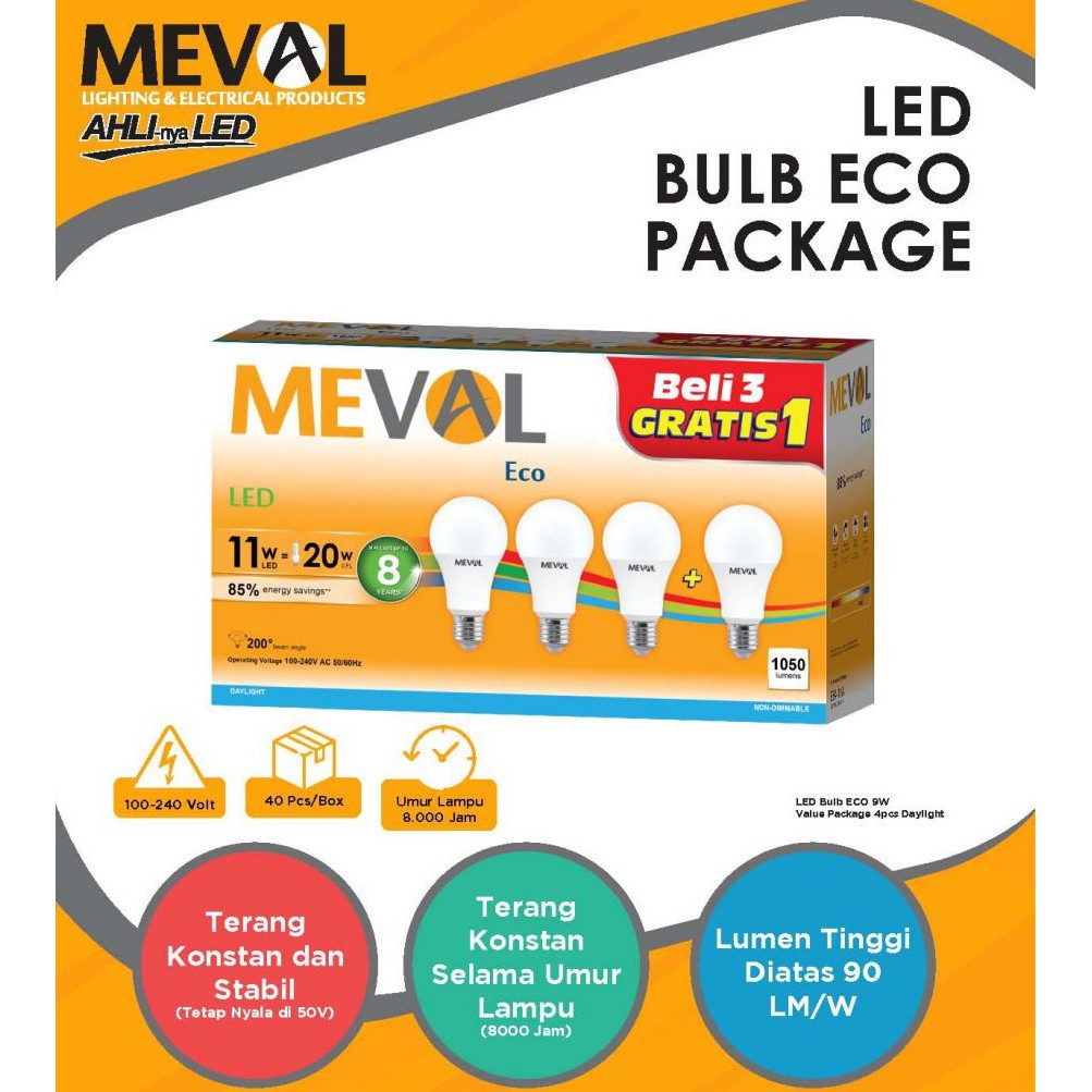 Jual MEVAL Lampu Bohlam LED Bulb ECO Paket isi 4 | Shopee Indonesia