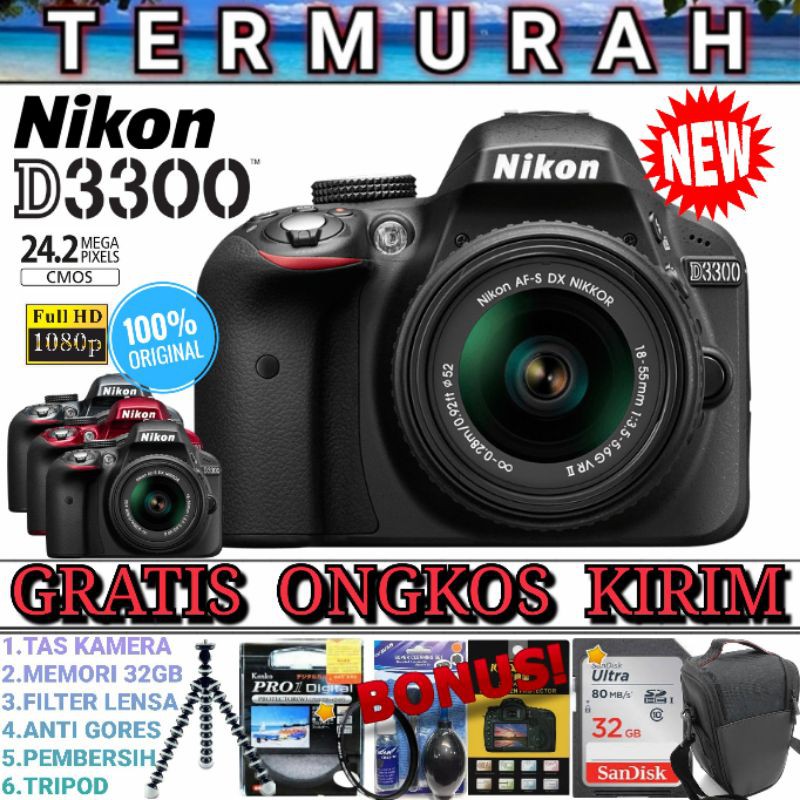 Jual NIKON D3300 + KIT LENSA 18-55MM ( DIJAMIN ORIGINAL ) BARU BERGARANSI 1 TAHUN READY NIKON ...