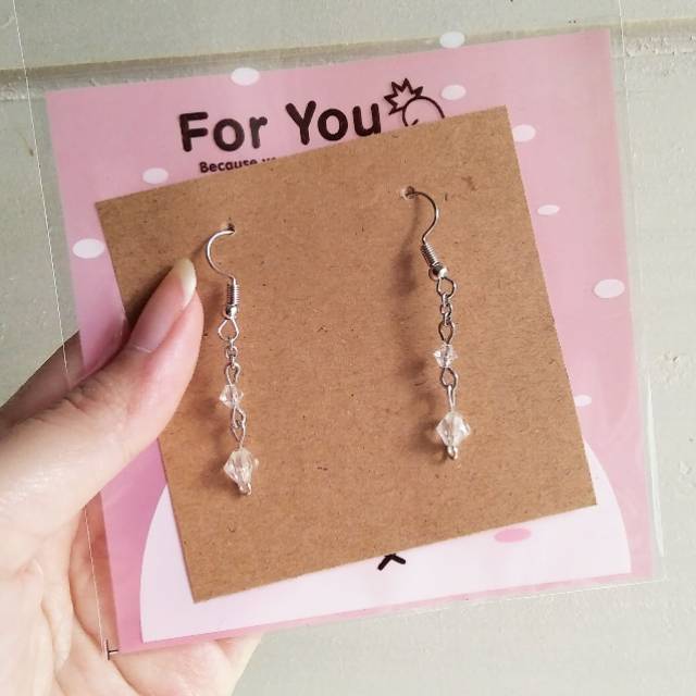 Jual Crystal Clear White Simple Long Silver Hook Earring/Anting Kristal ...
