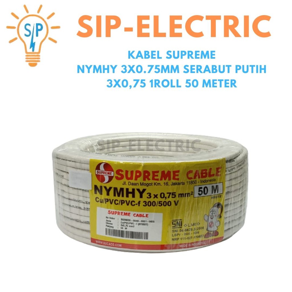 Jual Kabel Supreme Nymhy 3X0.75 Mm Serabut Putih / Supreme Nymhy 3X0,75 1 Roll 50 Meter | Shopee ...