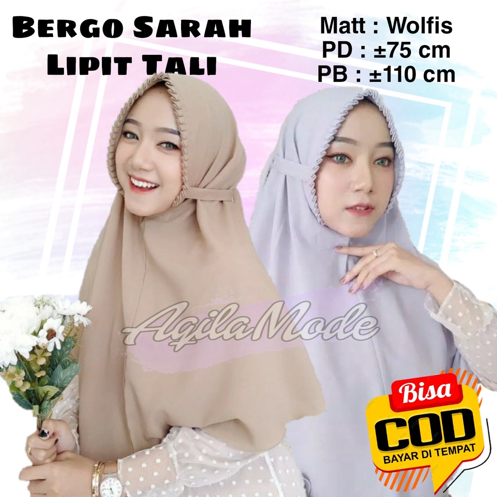 Jual Jilbab Instant Anak Remaja Bergo Sarah 75 Lipit Tali Gerigi Wolfis / Woolpeach Kerudung ...