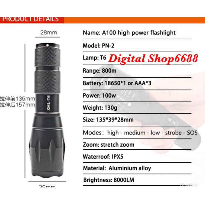 Jual Hc56754- Senter Led Cahaya Kuning Tactical Cree Xml-T6 8000 Lumens ...