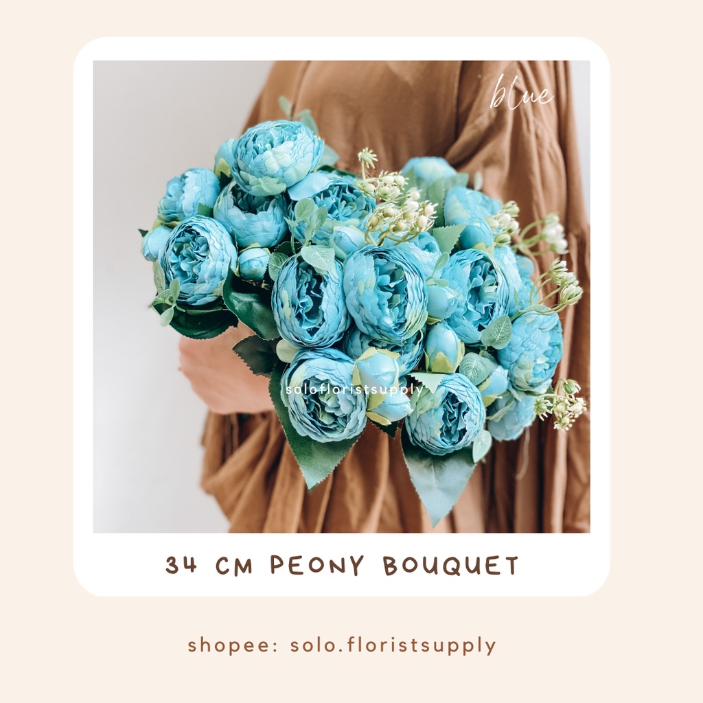 Jual 34cm peony buket bouquet peony mawar rose Artificial Flower buket ...