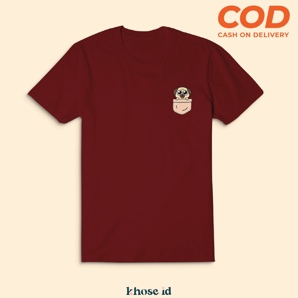 Jual KHOSE KAOS UNISEX KARAKTER PUG POCKET KODE P-06 / KAOS CUTE DOG ...